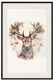 Plakát Vánoční host - akvarelová ilustrace jelena se zdobeným parožím