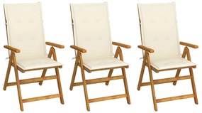 Skládací zahradní židle s poduškami 3 ks masivní akáciové dřevo,  3064091