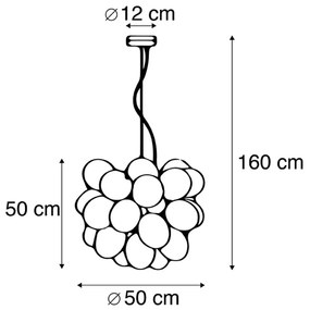 Art Deco závěsné svítidlo černé s jantarovým sklem 8-světlo - Uvas