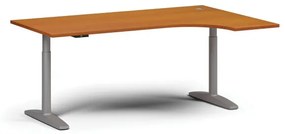 Výškově nastavitelný stůl OBOL, elektrický, 675-1325 mm, rohový pravý, deska 1800x1200 mm, šedá zaoblená podnož, třešeň
