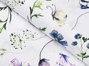 Biante Bavlněný povlak na polštář s lemem Sandra SA-391 Luční kvítí s motýlky 40 x 40 cm