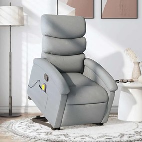 Zvedací masážní polohovací křeslo světle šedé textil 3203990