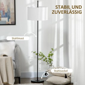 HOMCOM Stojací lampa s nožním spínačem, podlahová lampa s látkovým stínidlem, ocel, černá