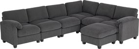 HOMCOM U-tvarovaná rohová sedací souprava, 292×224 cm — kordurový potah, kapsové pružiny, odnímatelný taburet | Aosom