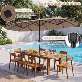 Costway Dvojitý slunečník s LED osvětlením Obdélníkový – 400 × 210 cm, hnědý