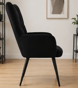 křeslo relaxační, s podnožkou, odpočinkové, ušák, kov/samet, 98x63x69 cm, černá/černá, Dekorino KR20260018