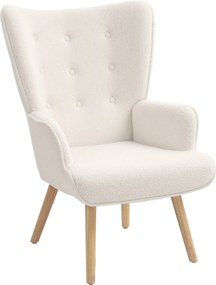 HOMCOM Boucle Fabric Lounge Chair, Moderní Čalouněné Křeslo s Dřevěnými Nohami, Ergonomický Křídlatý Design s Knoflíkovým Prošíváním | Aosom