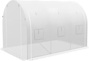 Zahradní skleník Outsunny 6 m² 3 x 2 m s 1 dveřmi + 2 rolovacími bočními stěnami, 6 okny, pozinkovaná ocel, PE vysoká hustota 140 g/m² Anti-UV bílá
