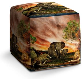 Taburet Cube zvířata ze Sahary, barevná