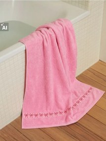 Sinsay - Bavlněná osuška s žakárovým lemem s mašličkami - sytě růžová