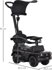 Posuvné autíčko s odrážedlem Mercedes-Benz G350 posuvné autíčko s volantem 3 v 1 pro děti od 18 do 36 měsíců Černá barva
