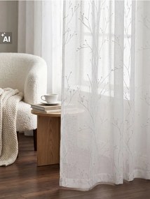 Sinsay - Poloprůhledná záclona na řasící pásce s rostlinným potiskem - bílá