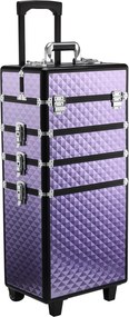 HOMCOM Profesionální Make-up Kufr s Univerzálními Kolíky, Různé Úrovně, Rozšiřitelná Rukojeť, Make-up Trolley Hliníková Slitina 33.5x23x76/95.5 cm Fi…