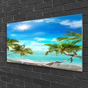 Obraz na skle Tropické Palmy Hamaka Pláž 125x50 cm