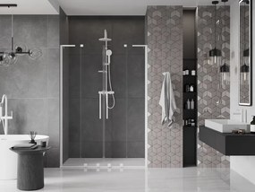 Mexen Velar L Duo, posuvné sprchové dveře do otvoru 150 cm, 8mm čiré sklo, bílá matná, 871-150-003-02-20