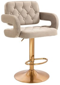 LuxuryForm DESIGN Barová židle ADRIA VELUR na zlaté kulaté podstavě – latte