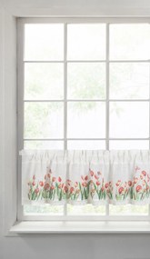 Bílá záclona na pásce STELLA s potiskem tulipánů 150x30 cm