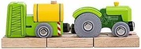 Bigjigs Rail Traktor s vlečkou zelená / od 3 let