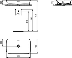 Ideal Standard Ipalyss - Umyvadlo na desku 650x400 mm, s přepadem, Ideal Plus, bílá E1887MA