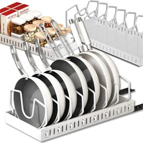 Camerazar Bílý výsuvný organizér do skříňky na pánve, hrnce, poklice, stojan, držák