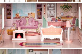 Domeček pro panenky ECOTOYS: BARBIE s nábytkem růžový
