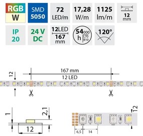 LED pásek McLED 24V RGBW CW studená bílá 12mm IP20 17,3W/m ML-128.632.60.0 (5m)