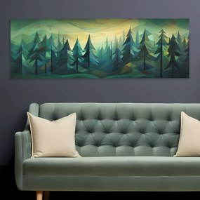 Obraz na plátně - Jehličnatý les za brzkého rána, abstrakce FeelHappy.cz Velikost obrazu: 120 x 40 cm