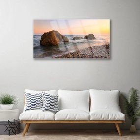 Obraz na skle Pobřeží Moře Vlny Skály 140x70 cm