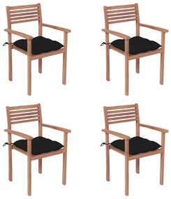 vidaXL Zahradní židle 4 ks černé podušky masivní teak