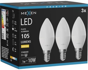 Mexen Nova 3x LED žárovka E14, C37, 1W, Neutrální - 4000K, 105 lm - L102-E14-0140-01x03