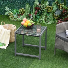 Zahradní stolek Outsunny® s tvrzeným sklem, polyratanem a hliníkem, odolný proti povětrnostním vlivům a moderní pro zahradu, balkon, terasu | Aosom.de