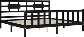 Rám postele s čelem černý 200 x 200 cm masivní dřevo 3192580