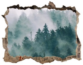 Wallmuralia Díra 3D ve zdi nálepka Mlha nad lesem 95x64 cm