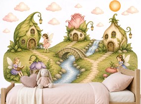 Víly a domečky samolepky ochrana za postel pro holky arch 75 x 40 cm