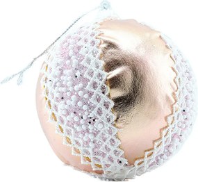 Vánoční ozdoba na stromeček růžová 8 cm, s krajkovým vzorem, var. 2