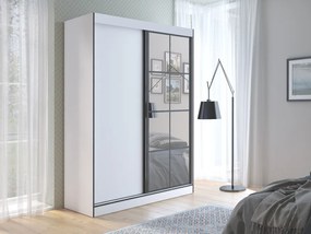 JUREK SKŘÍNĚ Šatní skříň - OSLO II 150, zrcadlo, matná bílá/matná černá