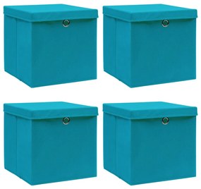 Úložné boxy s víky 4 ks bledě modré 32 x 32 x 32 cm textil 288374