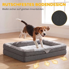 PawHut Psí postel se zvýšenými okraji, protiskluzovým spodkem, vzhled lnu, pratelná, psí polštář, voděodpudivá, 91 x 68 x 16 cm