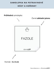 FAZOLE – průhledná samolepka na dózu, základní písmo, 5 × 5 cm