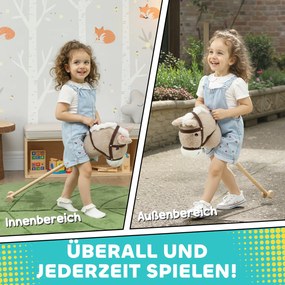 AIYAPLAY Hobby kůň dětský hobby kůň se zvukem, naviják, kůň na tyči pro jízdu na koni pro děti 24+ měsíců, šedý