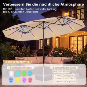 Costway Dvojitý slunečník s LED osvětlením obdélníkový – 400 × 210 cm, béžový