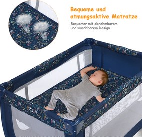Costway 2 v 1 Cestovní postýlka a ohrádka – 125 × 65 × 76 cm, modrý