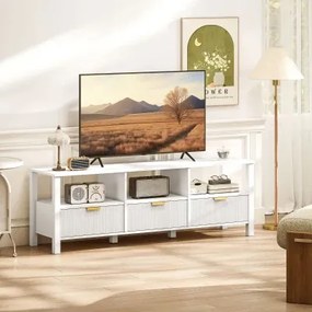 HOMCOM TV nábytek 152 cm, TV nábytek pro televize až 139,7-165,1 cm se 3 zásuvkami a 3 otevřenými přihrádkami, 152x39,5x50 cm, bílá