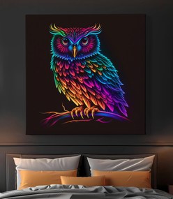 Obraz na plátně - Barevná neonová sova FeelHappy.cz Velikost obrazu: 100 x 100 cm