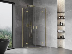 Mexen Mist, půlkruhový výklopný sprchový kout 70 x 70 cm, čiré sklo, zlatý lesklý profil, 8A33-070-070-50-00