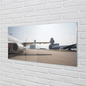 akrylový obraz letištní letadla nebe budovy 100x50 cm