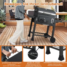 Costway Sudový gril na dřevěné uhlí s 2 sklopnými bočními stolky Venkovní gril