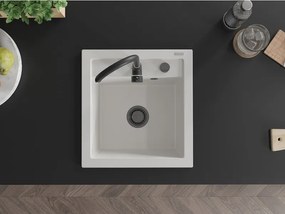 Mexen Vito, granitový dřez 520x490x210 mm, 1-komorový, bílá s černým sifonem, 6503521000-20-B