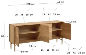 Nízká komoda v dekoru dubu v přírodní barvě 200x86 cm Lenon – Kave Home