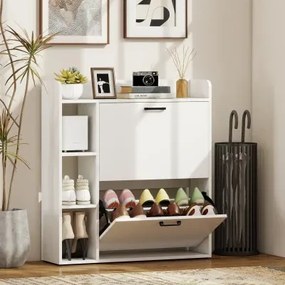 HOMCOM Slim botník se 2 sklápěcími přihrádkami a 3 otevřenými přihrádkami, kapacita 15 bot, 83x24x90,5 cm, bílá